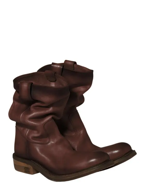 Miu Miu Foulé Leather Booties - Coffee