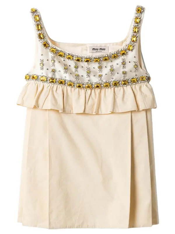 Miu Miu Embroidered Canvas Mini Dress - Ecru