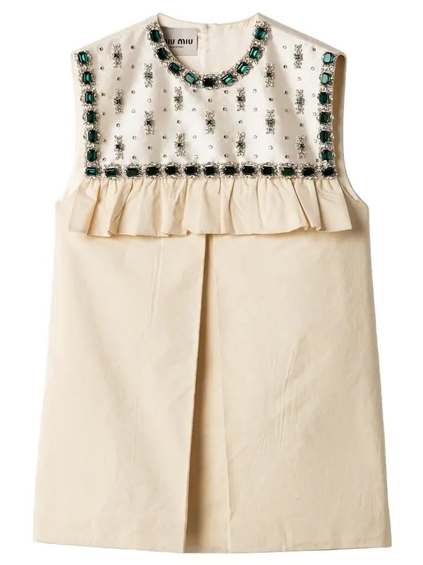 Miu Miu Embroidered Canvas Mini-dress - Ecru