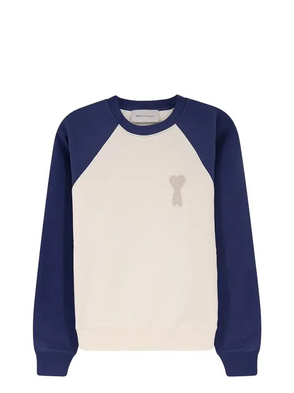 Ami Cotton Sweatshirt With De Coeur - Blue