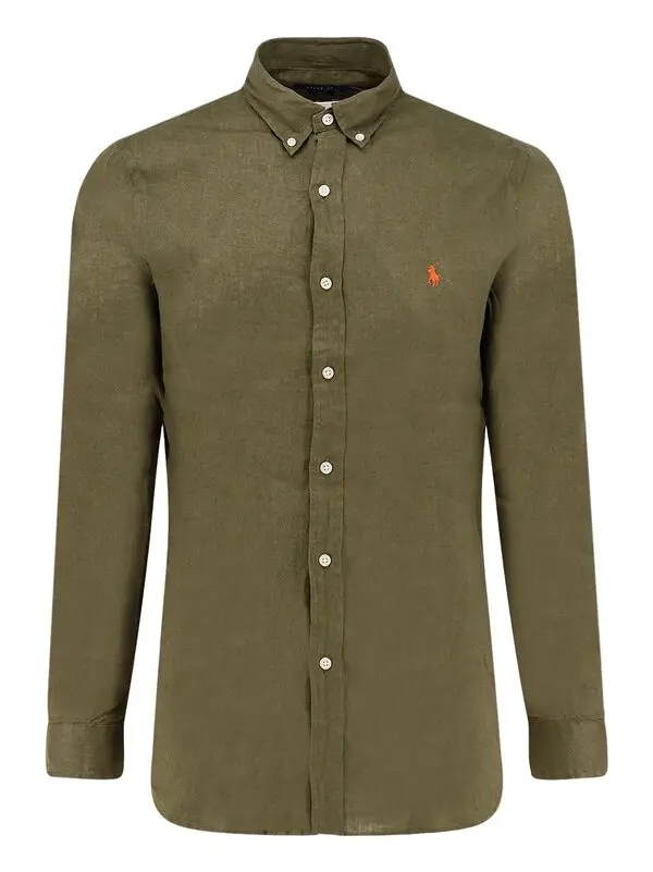 Polo Ralph Lauren Linen Shirt With Embroidered Logo On The Front - Green