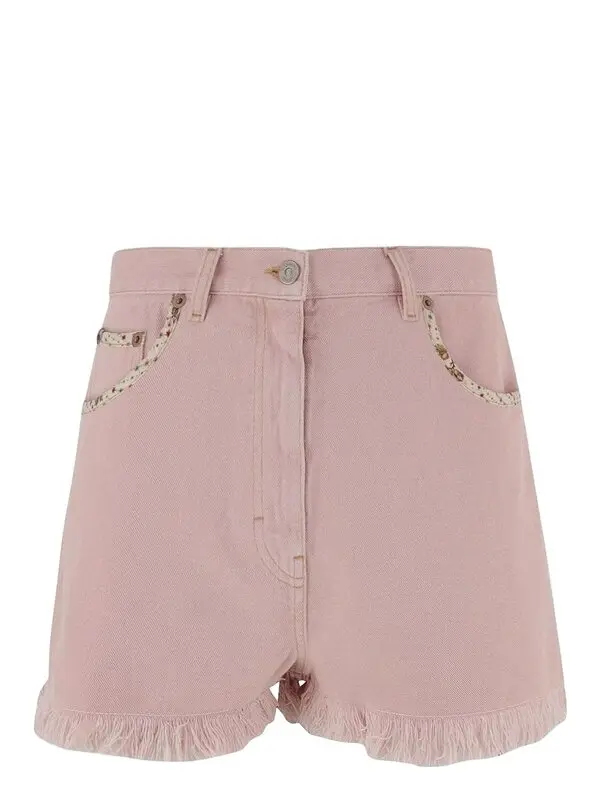 Valentino Garavani Denim Shorts With Frayed Edges - Pink