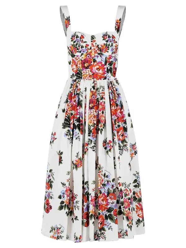 Dolce & Gabbana Cotton Midi Dress With Floral Print - White