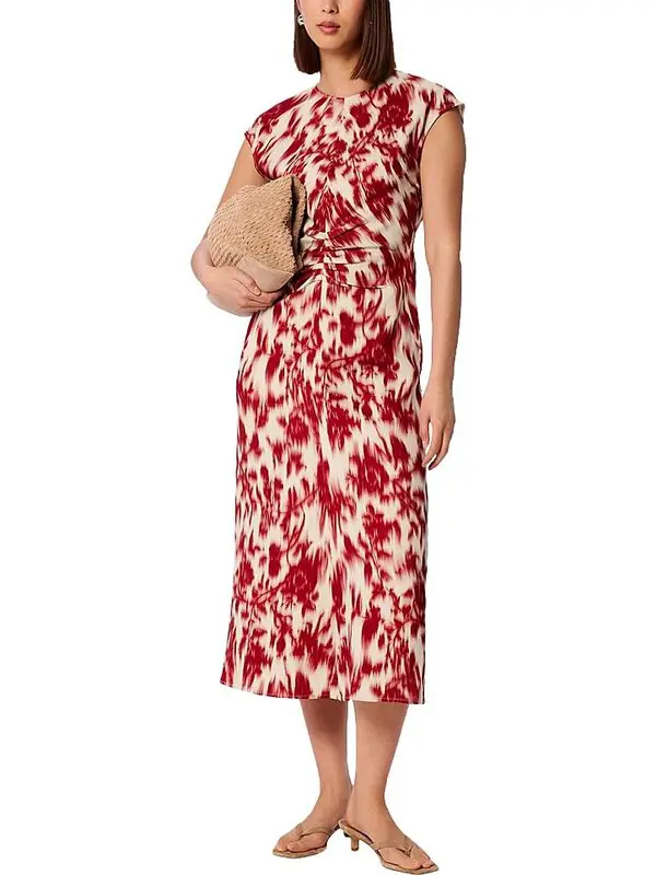 Whistles Blurred Floral Crepe Dress - Red/multi