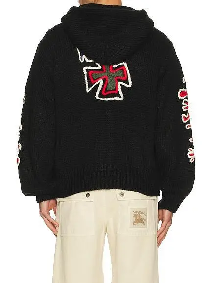 RICE NINE TEN Hand-knitted Sk8 Zip Hoodie - Black