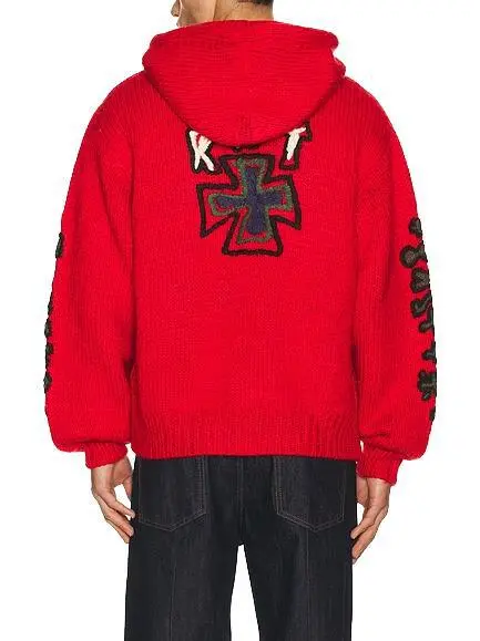 RICE NINE TEN Hand Knitted Sk8 Zip Hoodie - Red
