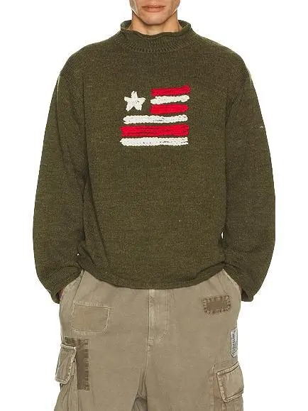 RICE NINE TEN Knitted Roll Neck Sweater - Olive