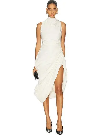 Altuzarra Sleeveless Mock Neck Ruched Dress - Ivory
