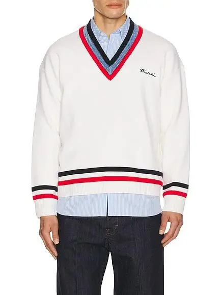 Marni V-neck Virgin Wool Sweater - Alabaster
