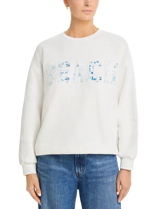 Vintage Havana Floral Applique Crewneck Sweatshirt - White