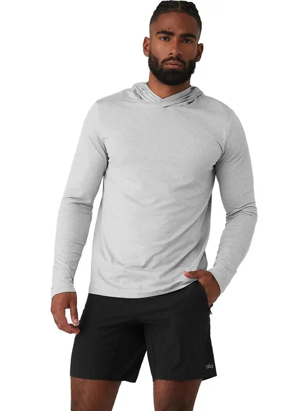 Alo Yoga Conquer Reform Long Sleeve With Hood - Athletic Heather Grey