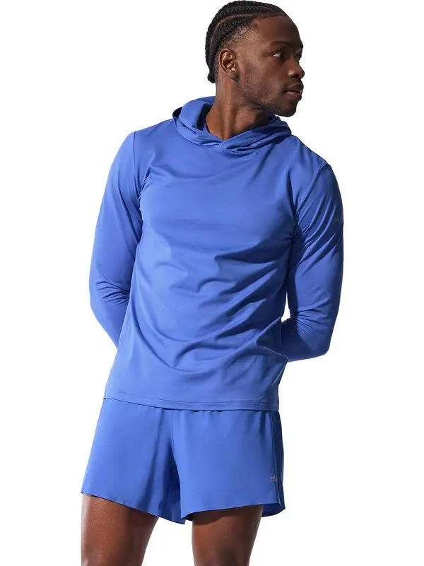 Alo Yoga Conquer Reform Long Sleeve With Hood Sweatshirt - Marathon Blue