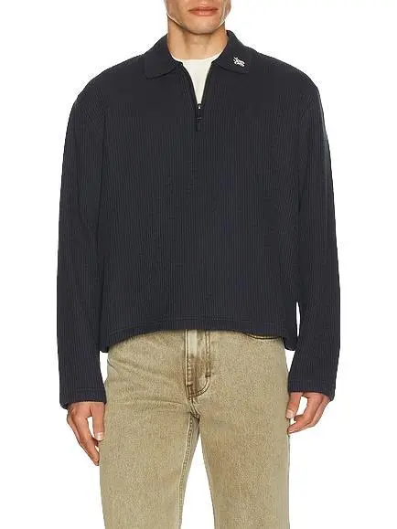 HONOR THE GIFT Wavy Knit Long Sleeve Polo - Navy