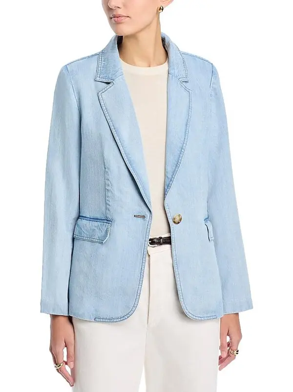 T Tahari One-button Tencel Jacket - Light Wash