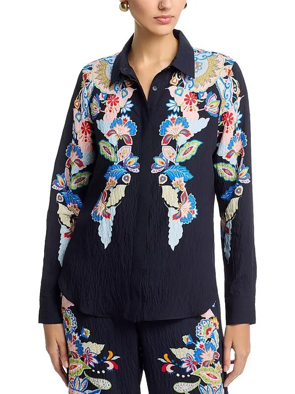 T Tahari Printed Button-down Blouse - Daphne Garden