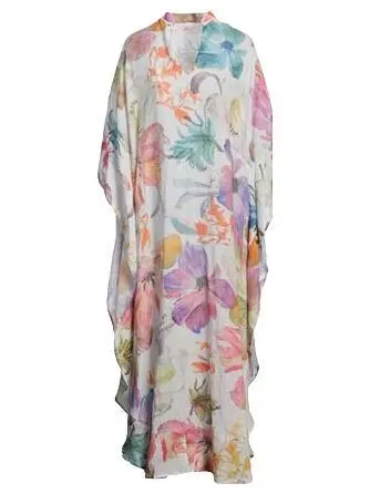 120% Lino Floral-print Linen Maxi Kaftan Dress - Pink
