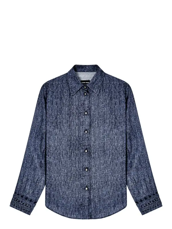 Giorgio Armani Denim-print Silk Shirt - Navy Blue