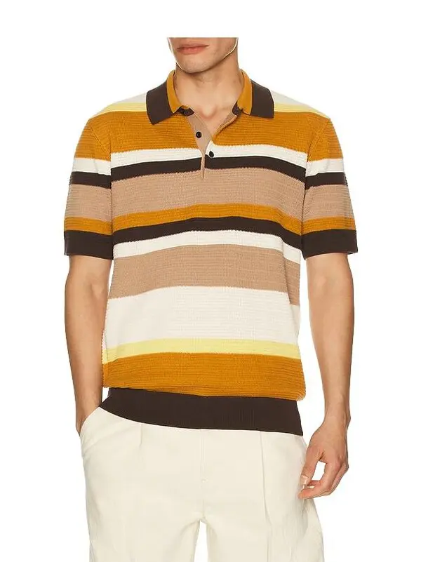 Scotch & Soda Structured Striped Knitted Polo In Brown - Medium Brown