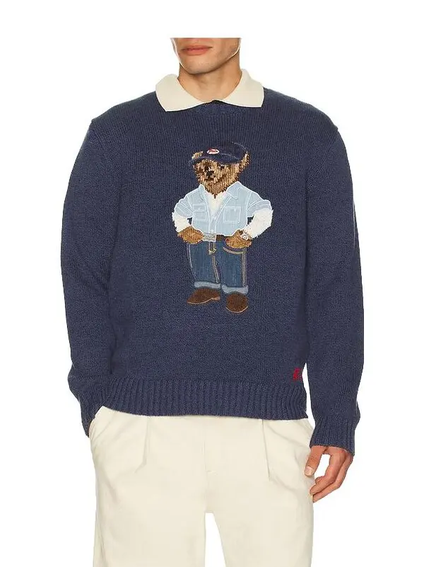 Polo Ralph Lauren Novelty Denim Bear Crewneck Sweater - Light Navy