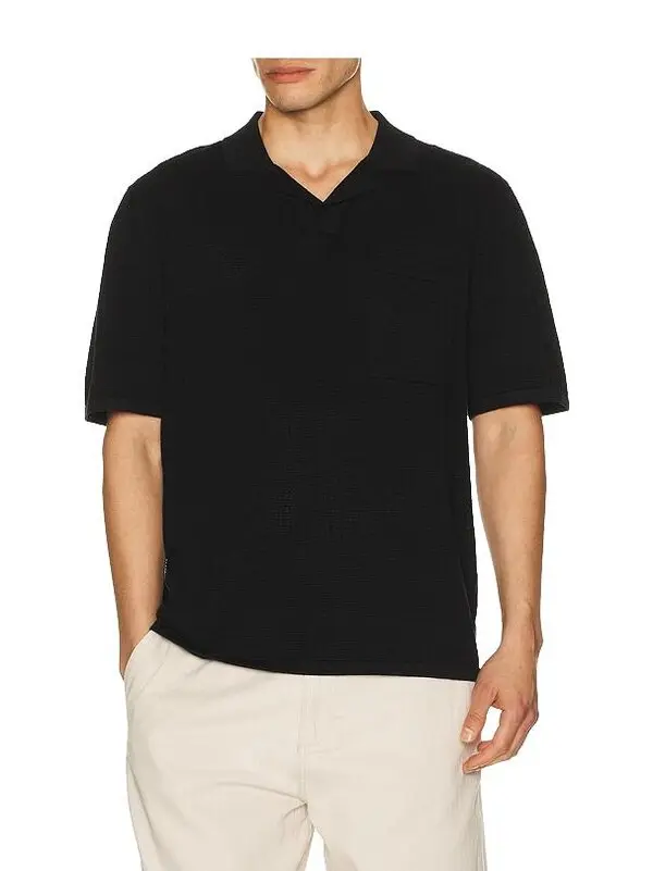 RHYTHM Textured Knit Johnny Polo - Black