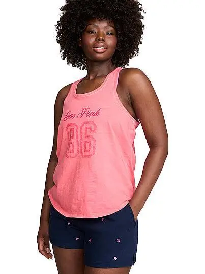 Pink Campus Cotton Tank Top - Pink