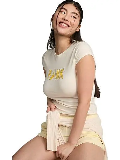 Pink Cotton Baby Tee - Beige