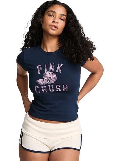 Pink Cotton Baby Tee - Blue