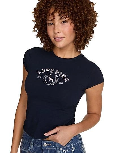 Pink Cotton Baby Tee - Blue