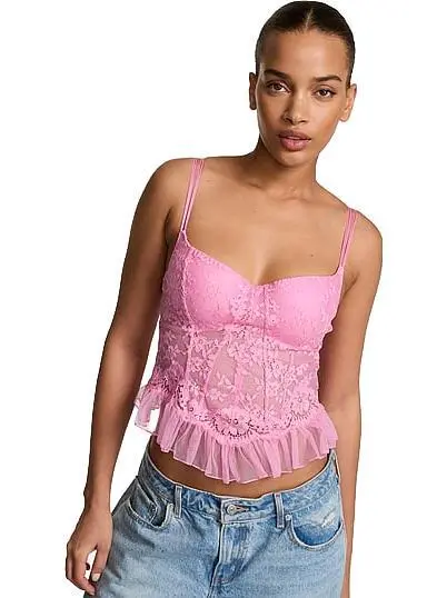Victoria's Secret Dream Angels Dare To Lace Ruffle Bustier Top - Pink