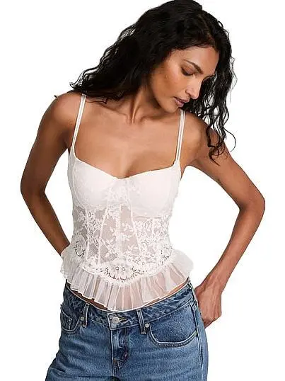 Victoria's Secret Dream Angels Dare To Lace Ruffle Bustier Top - White,ivory