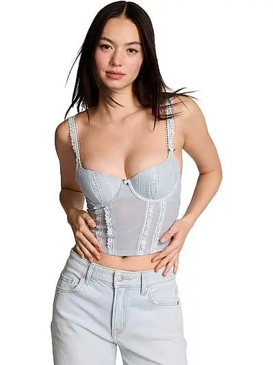 Pink Wink Wink™ Lightly Lined Scoop Corset Top - Blue