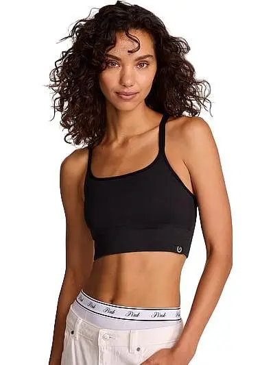 Pink Soft Seamless Strappy Sports Bra - Black