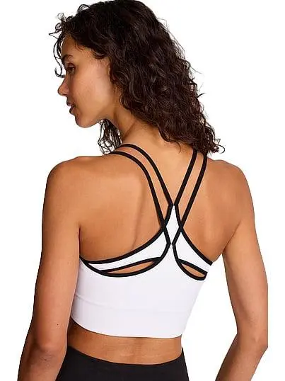 Pink Soft Seamless Strappy Sports Bra - White,ivory