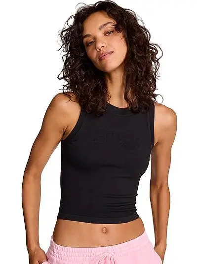Pink Soft Seamless High-neck Cropped Tank - Black