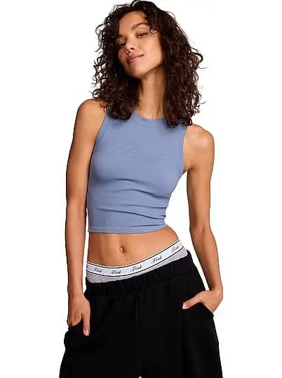 Pink Soft Seamless High-neck Cropped Tank - Blue