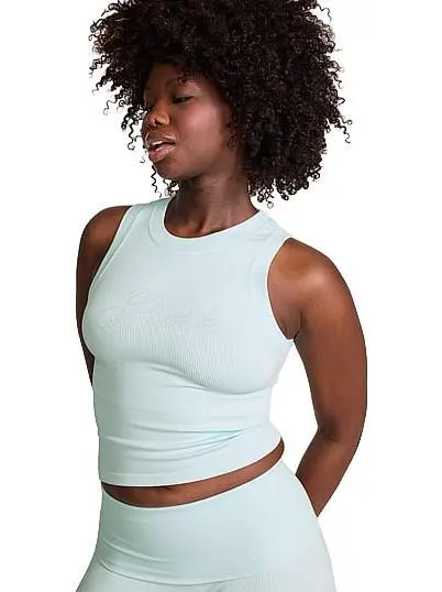 Pink Soft Seamless High-neck Cropped Tank - Blue