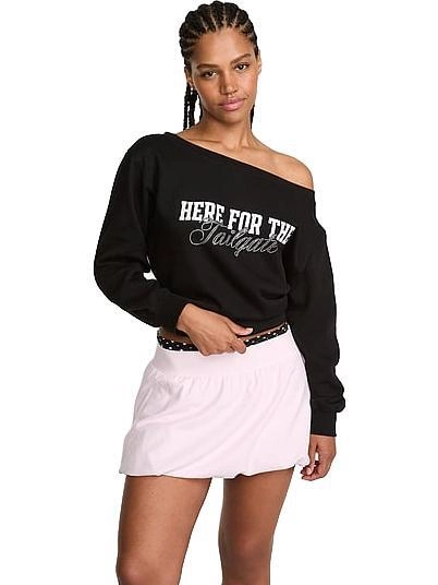 Pink Campus Fleece Rib Off-the-shoulder Sweatshirt - Black