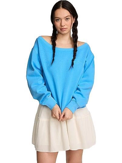 Pink Campus Fleece Rib Off-the-shoulder Sweatshirt - Blue