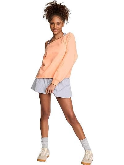 Pink Campus Fleece Rib Off-the-shoulder Sweatshirt - Orange