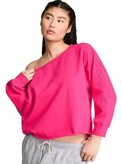 Pink Campus Fleece Rib Off-the-shoulder Sweatshirt - Pink