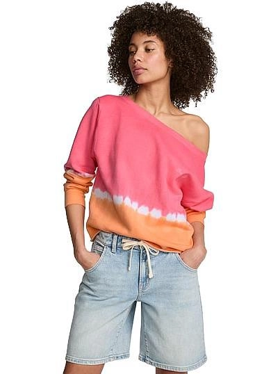 Pink Campus Fleece Rib Off-the-shoulder Sweatshirt - Pink