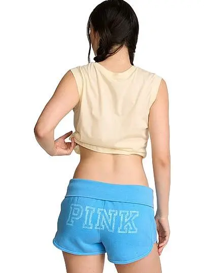 Pink Campus Fleece Foldover Shorts - Blue