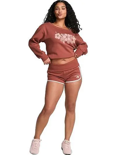 Pink Campus Fleece Foldover Shorts - Brown