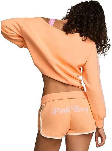 Pink Campus Fleece Foldover Shorts - Orange
