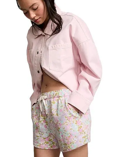 Pink Campus Fleece Roll-down Shorts - Floral