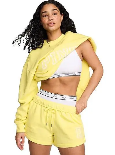 Pink Campus Fleece Roll-down Shorts - Yellow