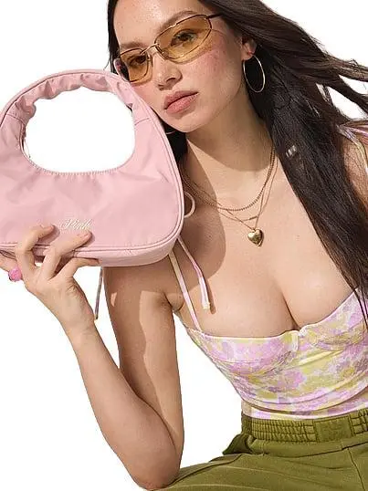 Pink Nylon Mini Hobo Bag - Pink