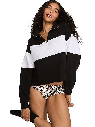 Pink Campus Terry Quarter-zip Sweatshirt - Black