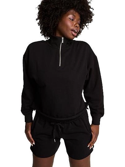 Pink Campus Fleece Quarter-zip Sweatshirt - Black