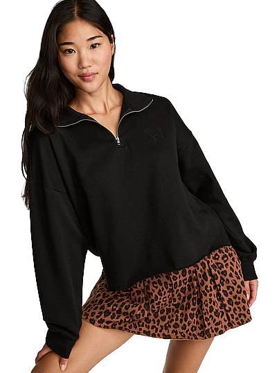 Pink Campus Fleece Quarter-zip Sweatshirt - Black